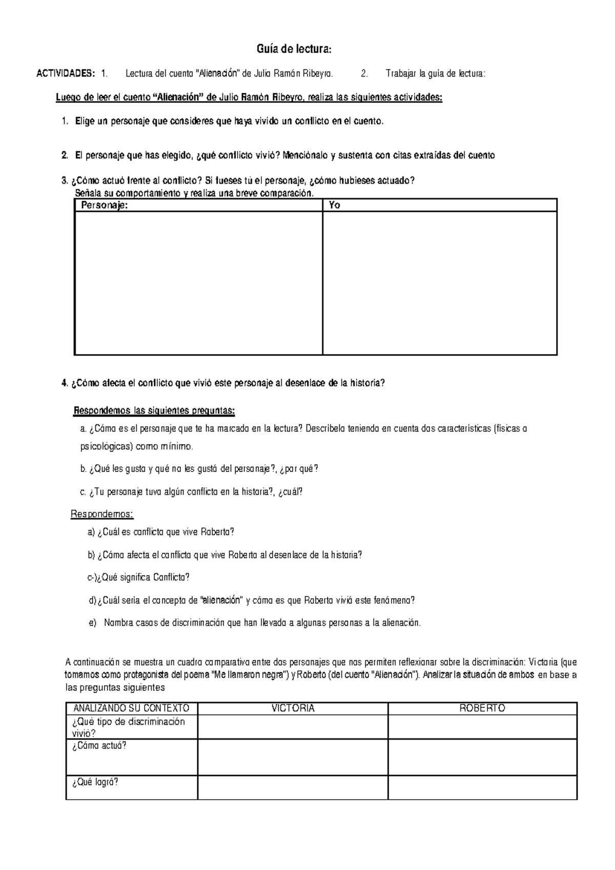 Guía de lectura - Guía de lectura: ACTIVIDADES: 1. Lectura del cuento ...