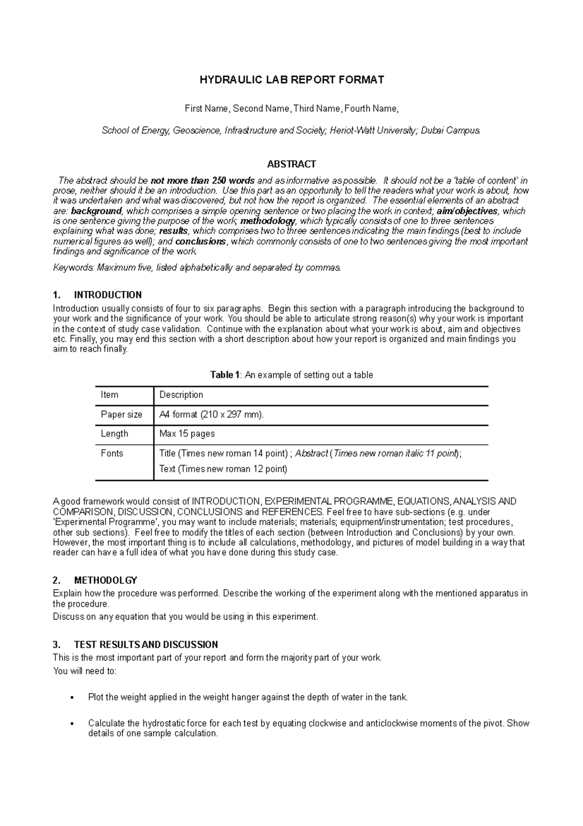 Template for Final Report - HYDRAULIC LAB REPORT FORMAT First Name ...