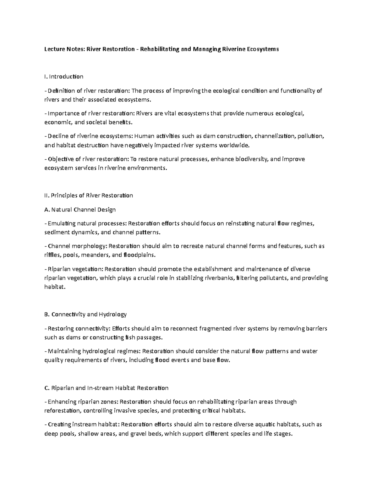 Lecture Notes: River Restoration - Rehabilitating and Managing Riverine ...