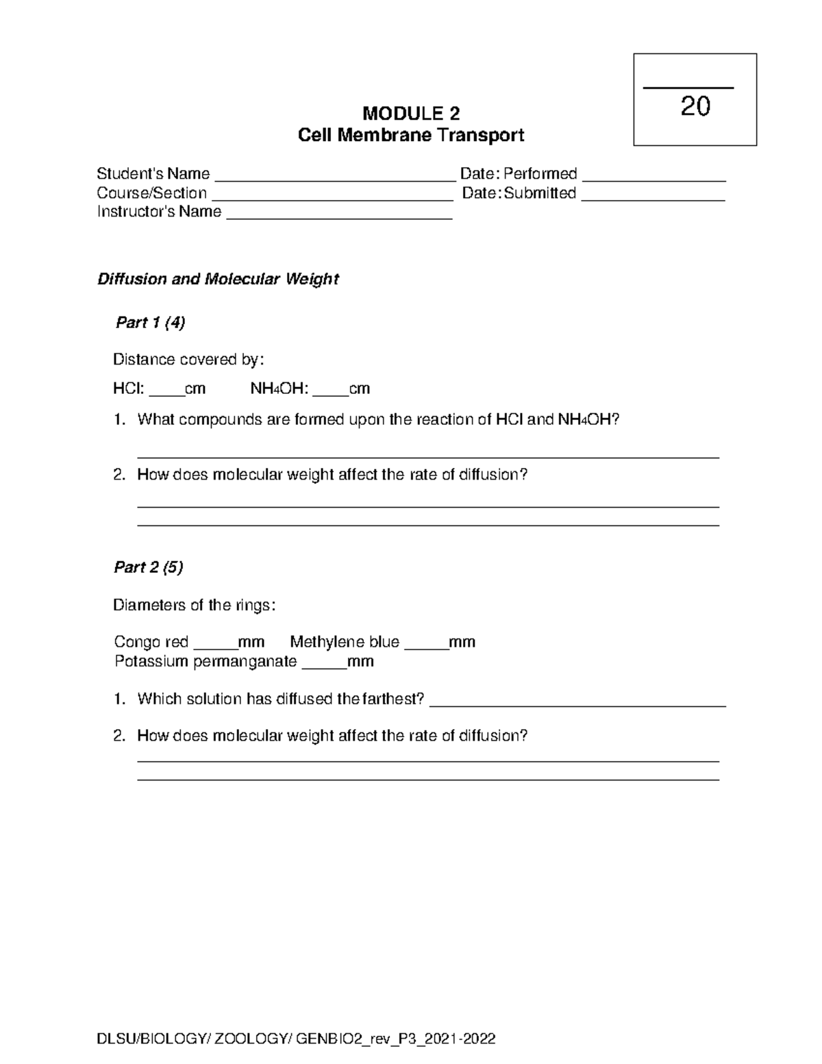 Genbio 2 LAB Module 2 Answer Sheet - DLSU/BIOLOGY/ ZOOLOGY/ GENBIO2_rev ...