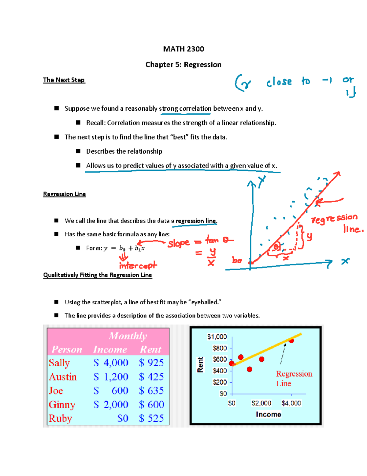 Chapter 5 Notes Statistical Methods Math 2300 Chapter 5 Regression The Next Step Suppose We