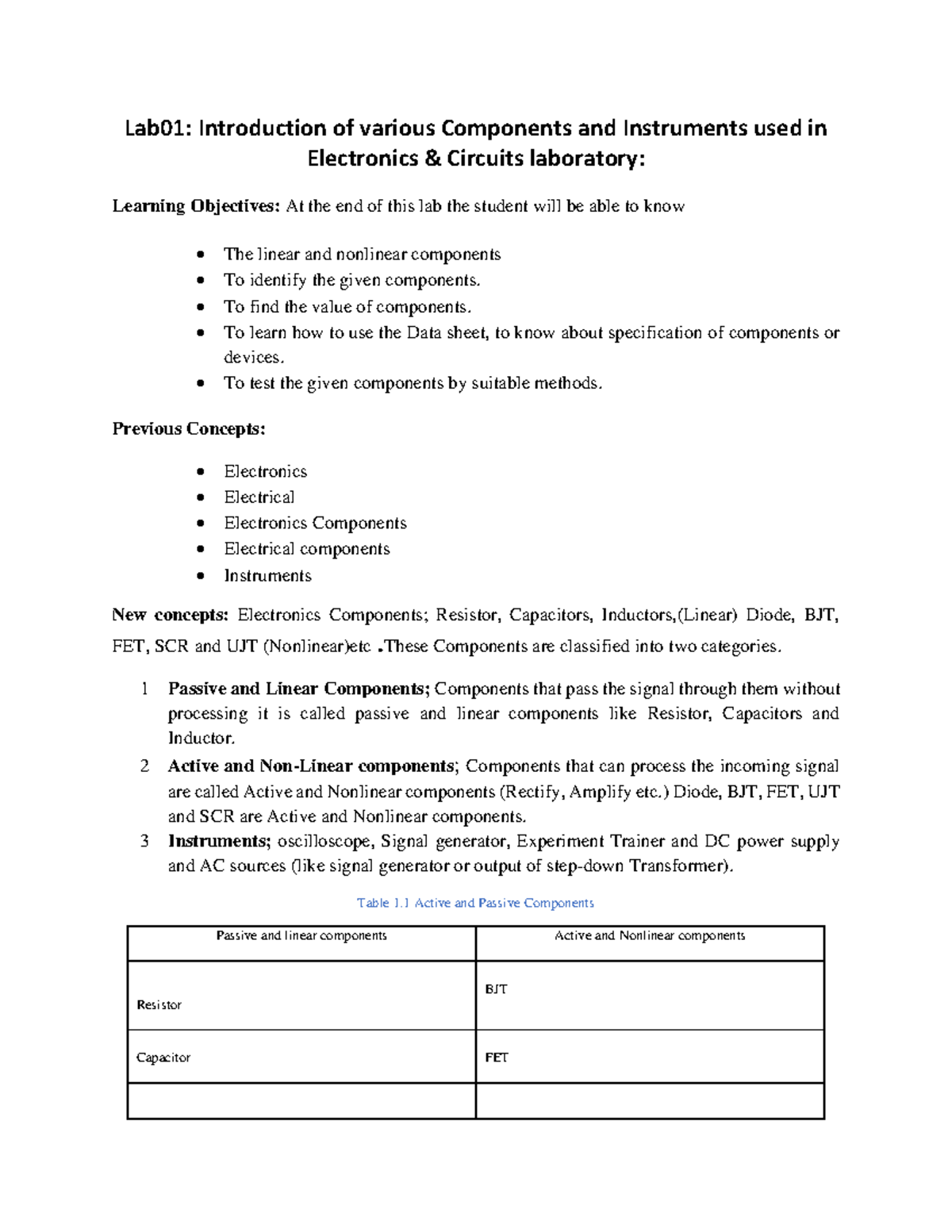 EDC Lab#1 - Lab 1 - Lab01: Introduction of various Components and Instruments used in ...