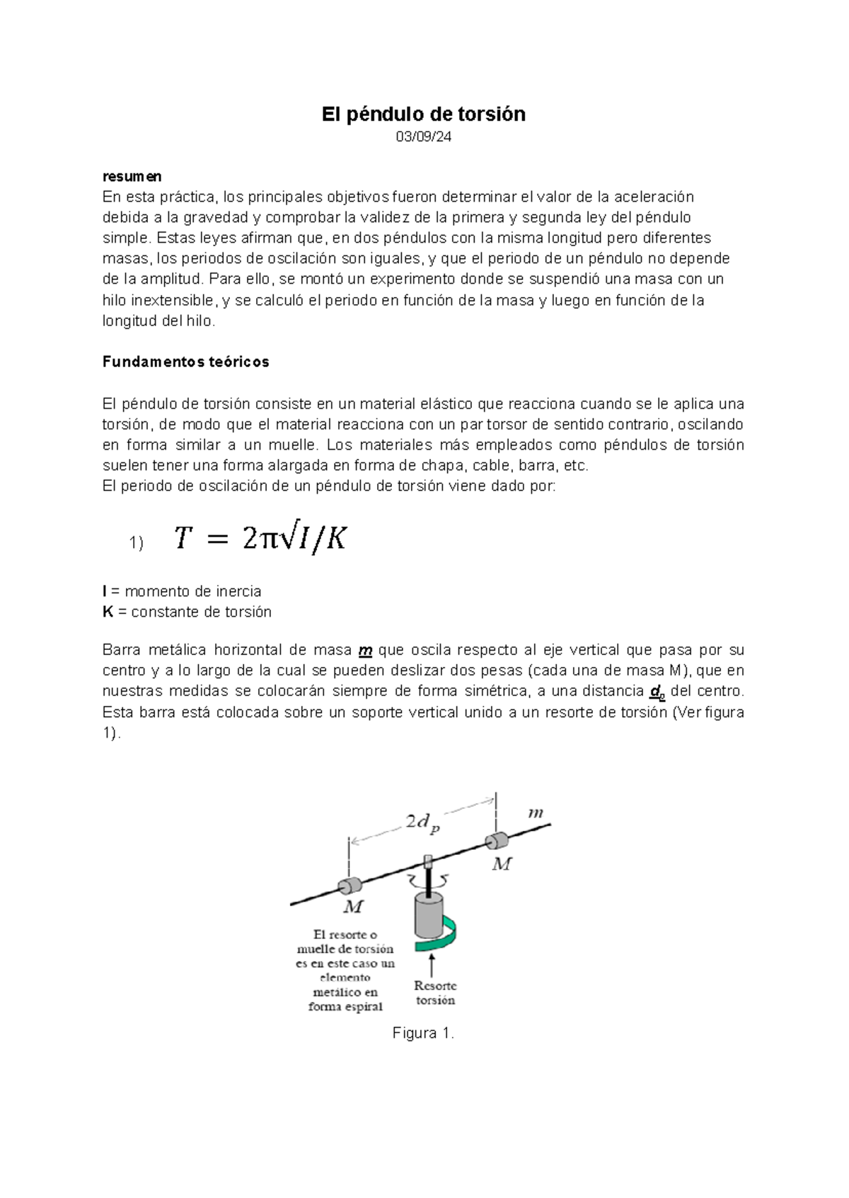 pendulo de torsión - El péndulo de torsión 03/09/ resumen En esta ...