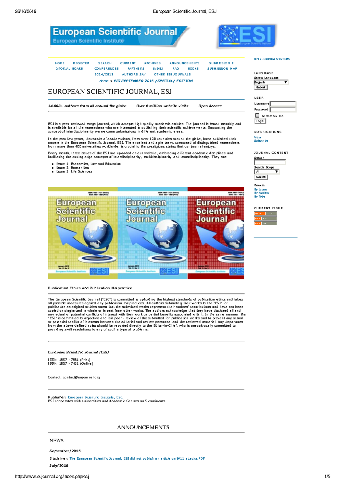 Article scietifique - 26/10/2016 European Scientific Journal, ESJ HOM E ...