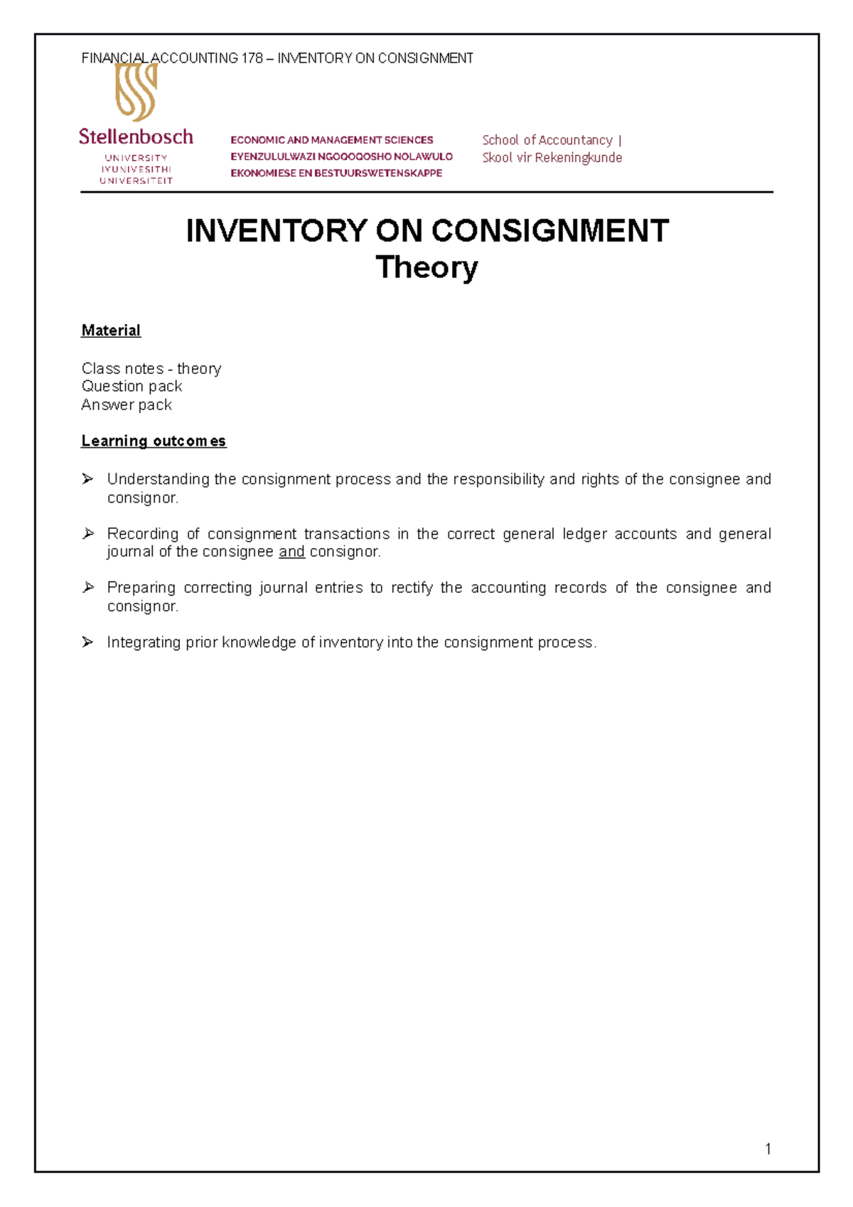 1. Inventory on Consignments - theory 2022 (for SUNLearn) - INVENTORY ...