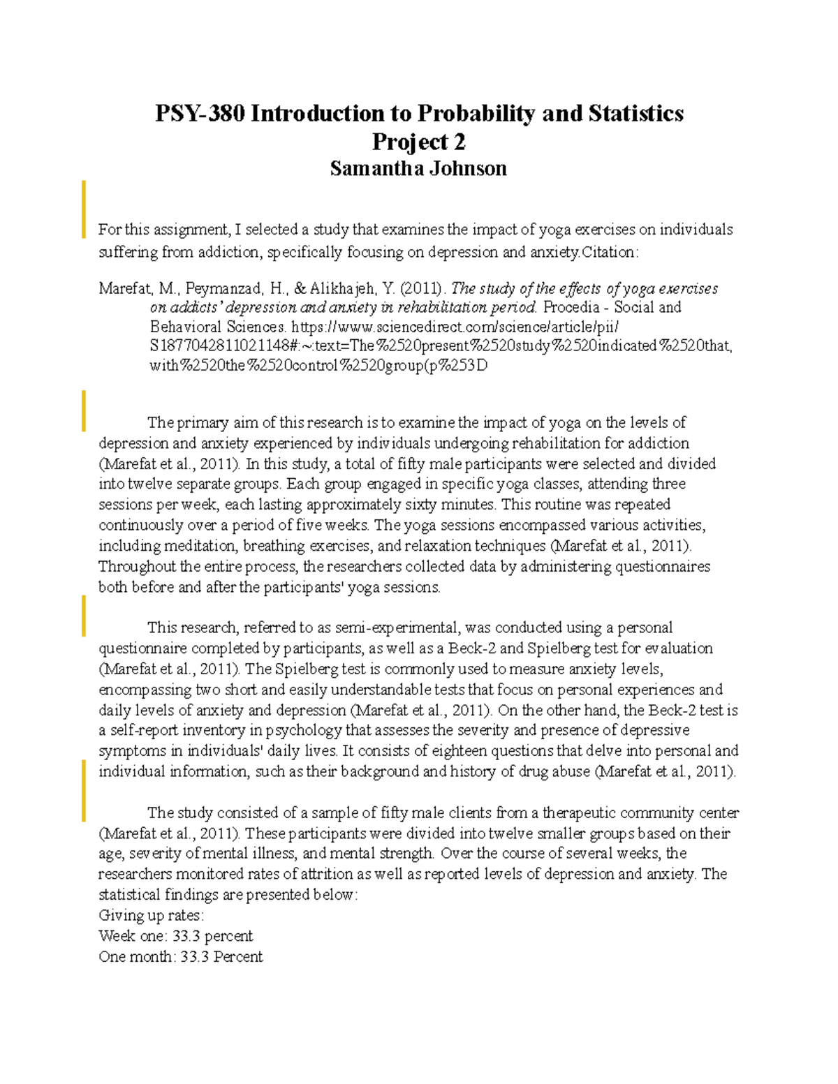Benchmark- Psy380 P2SJ - PSY-380 Introduction to Probability and ...