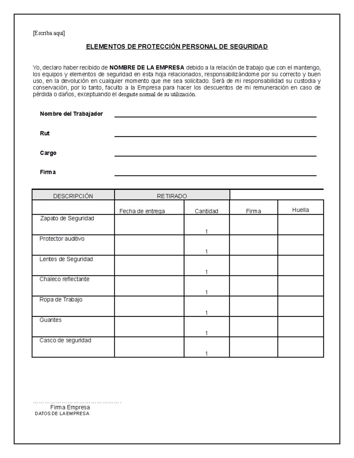 EPP - Registro EPP - [Escriba aquí] ELEMENTOS DE PROTECCIÓN PERSONAL DE ...