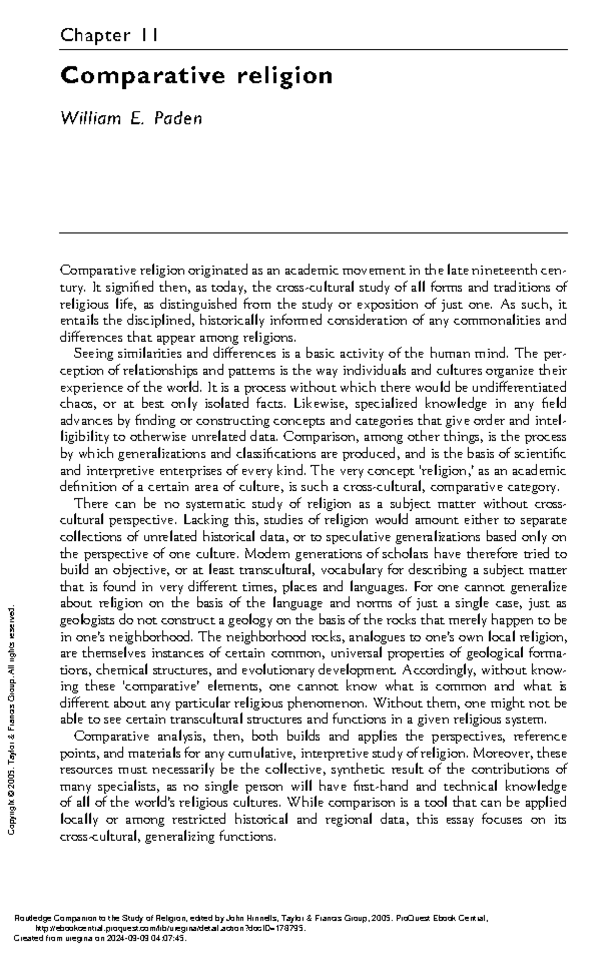 Routledge Companion to the Study of Religion - (Chapter 11 Comparative ...