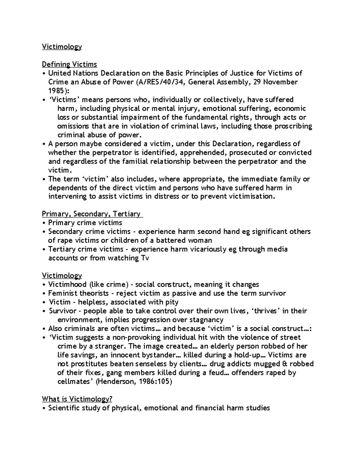 Victimology - Victimology Defining Victims United Nations Declaration ...