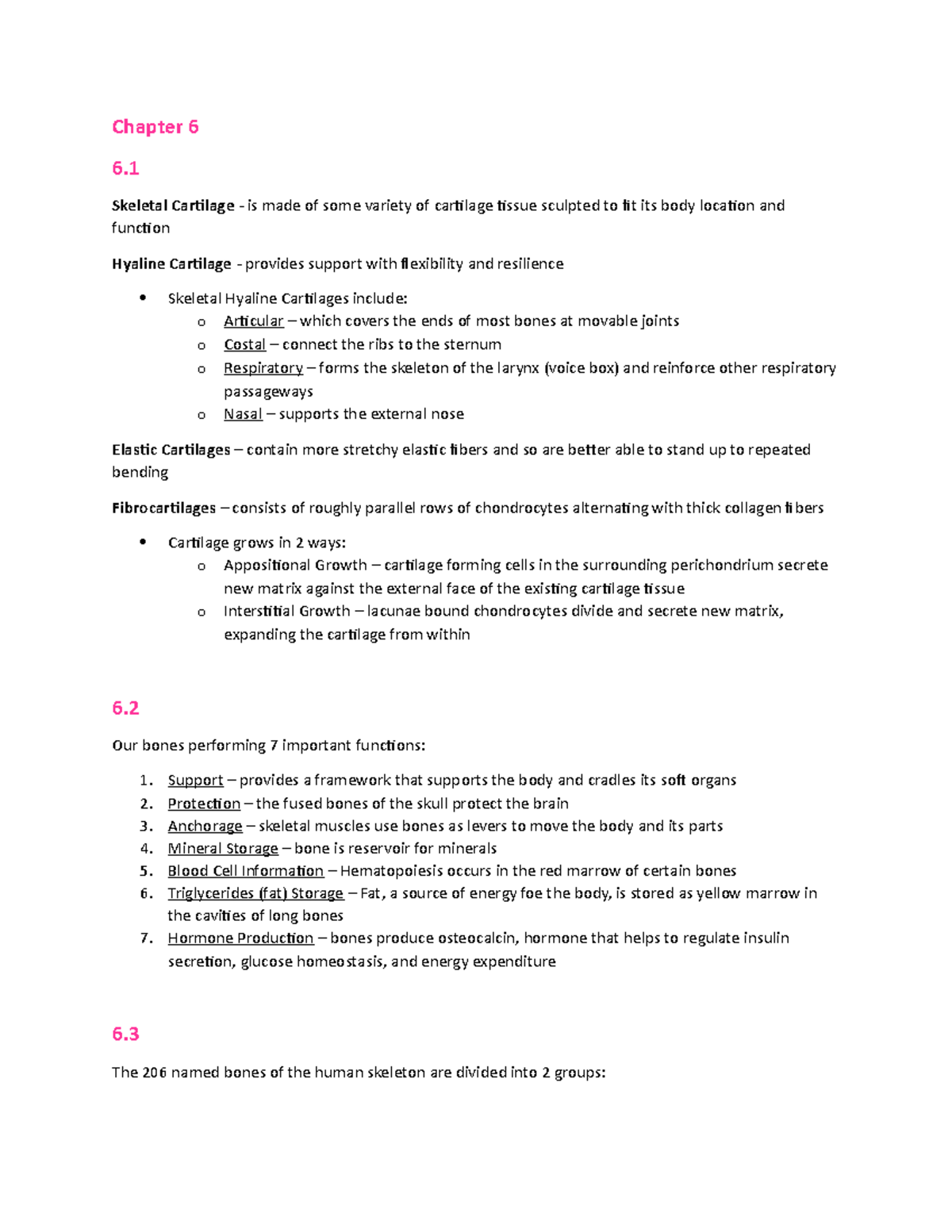 Chapter 6 - Professor Lisa Marr - Chapter 6 6. Skeletal Cartilage - is ...