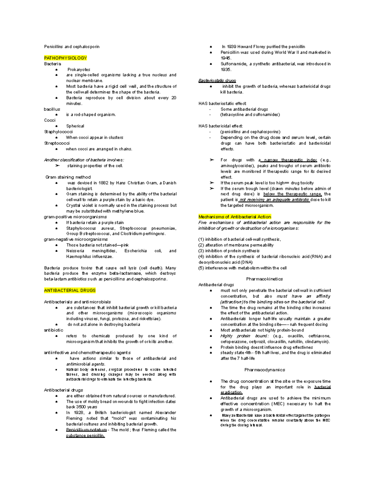 Antibact - Penicillins and cephalosporin PATHOPHYSIOLOGY Bacteria ...
