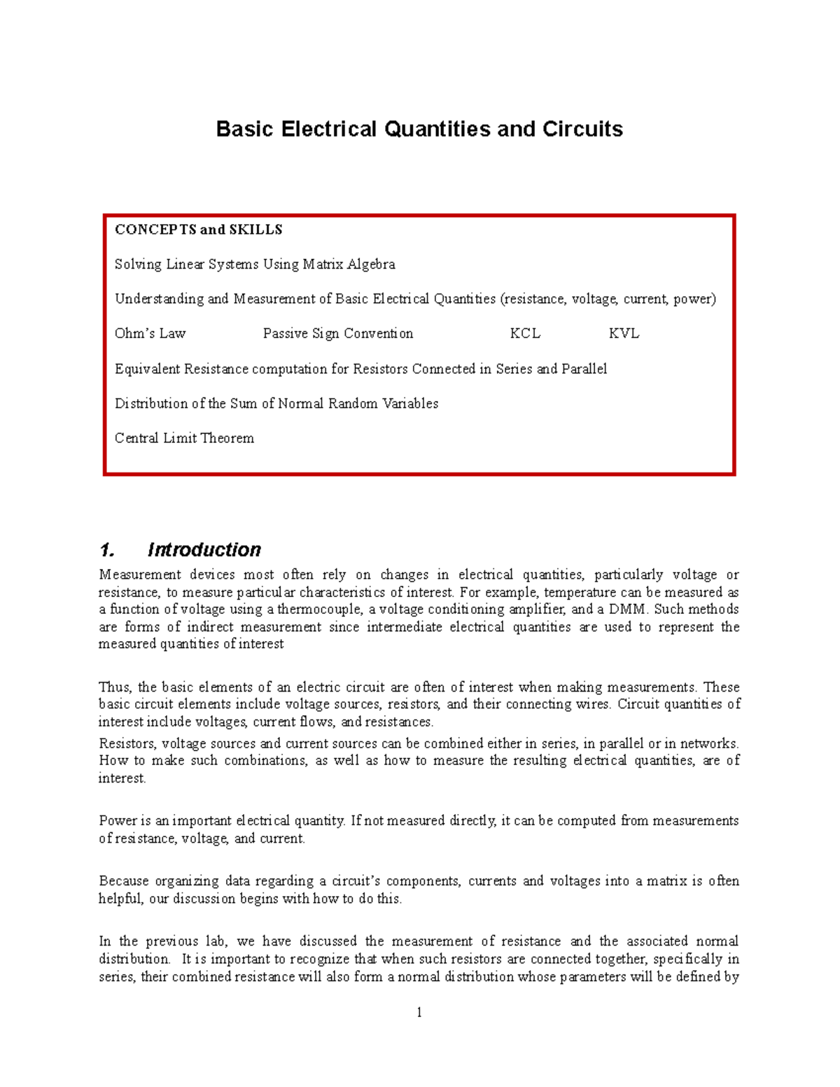 Week 10 Reading - Electrical Circuits and Basic Circuit Laws 1 - Basic ...