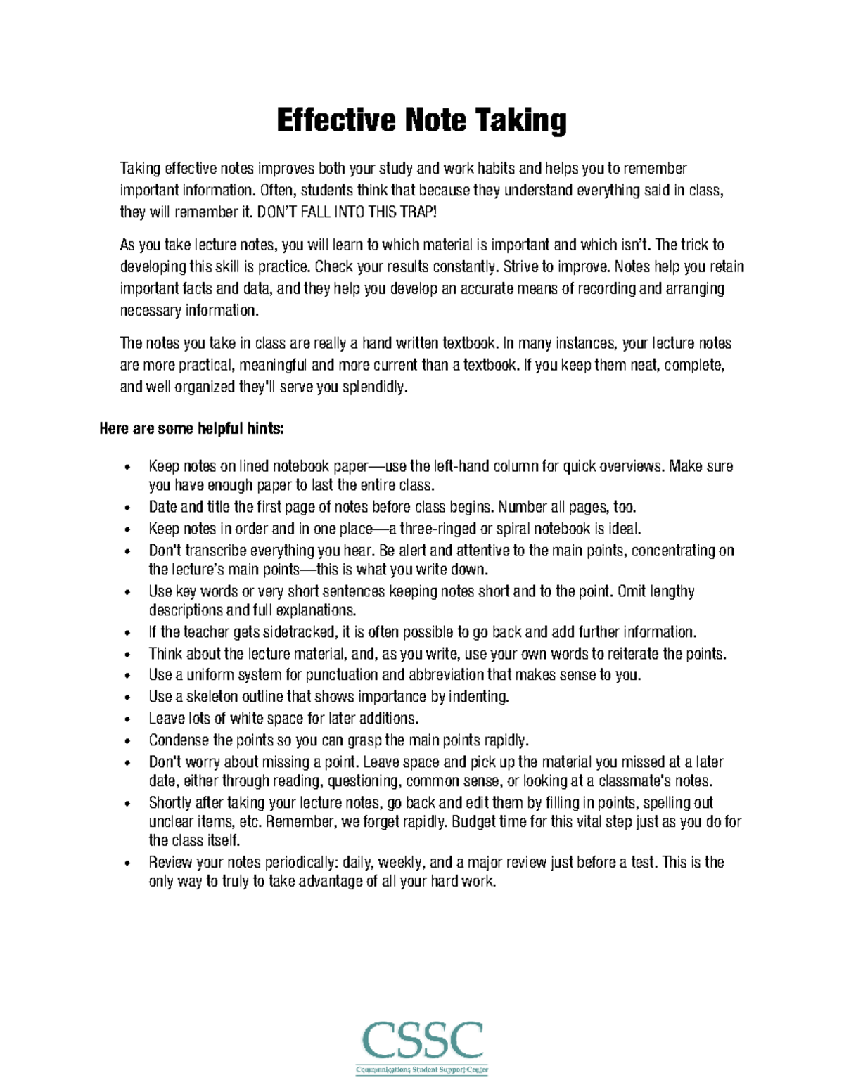 Take Good Notes - Note taking skills - Effective Note Taking Taking ...