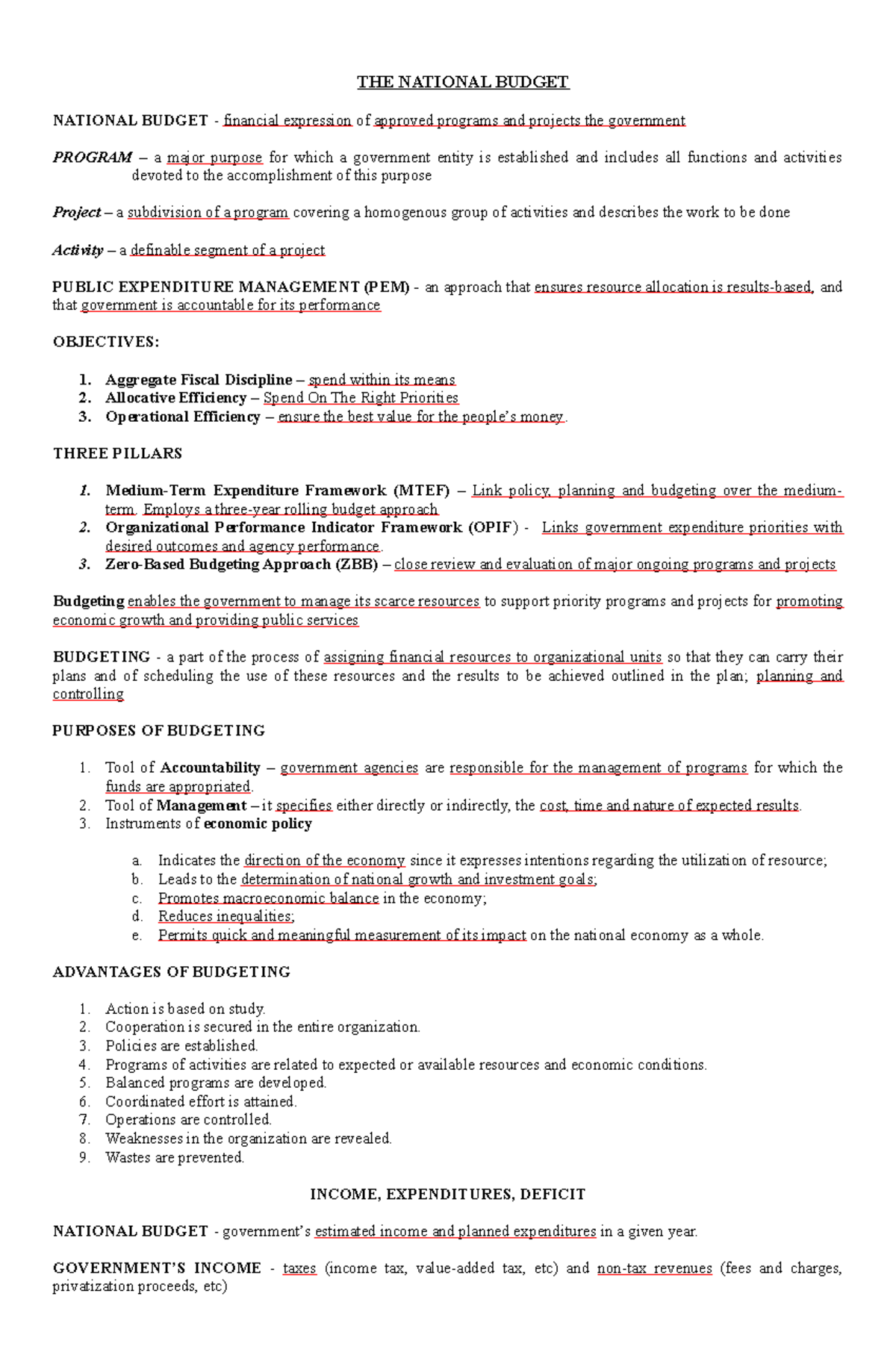 Note 3-National Budget - THE NATIONAL BUDGET NATIONAL BUDGET ...