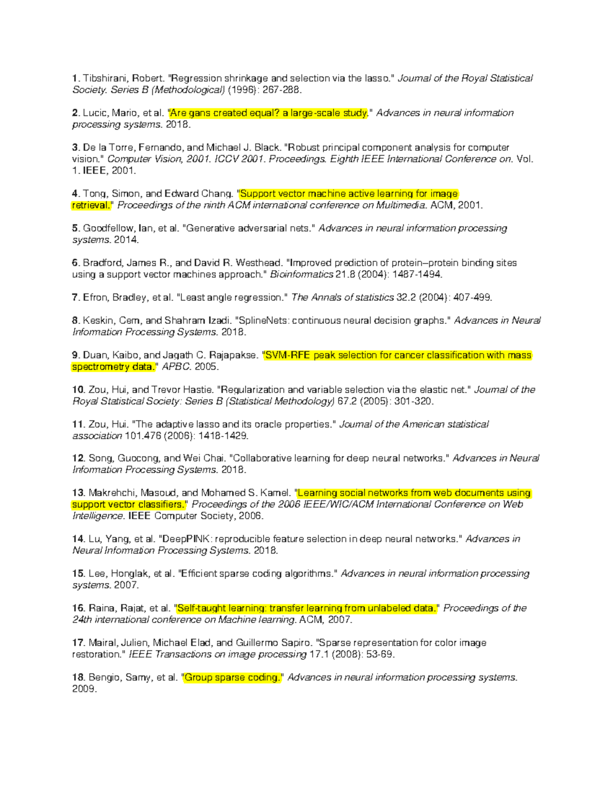Paper Summary List - Warning: TT: undefined function: 32 Tibshirani, Robert. "Regression - Studocu