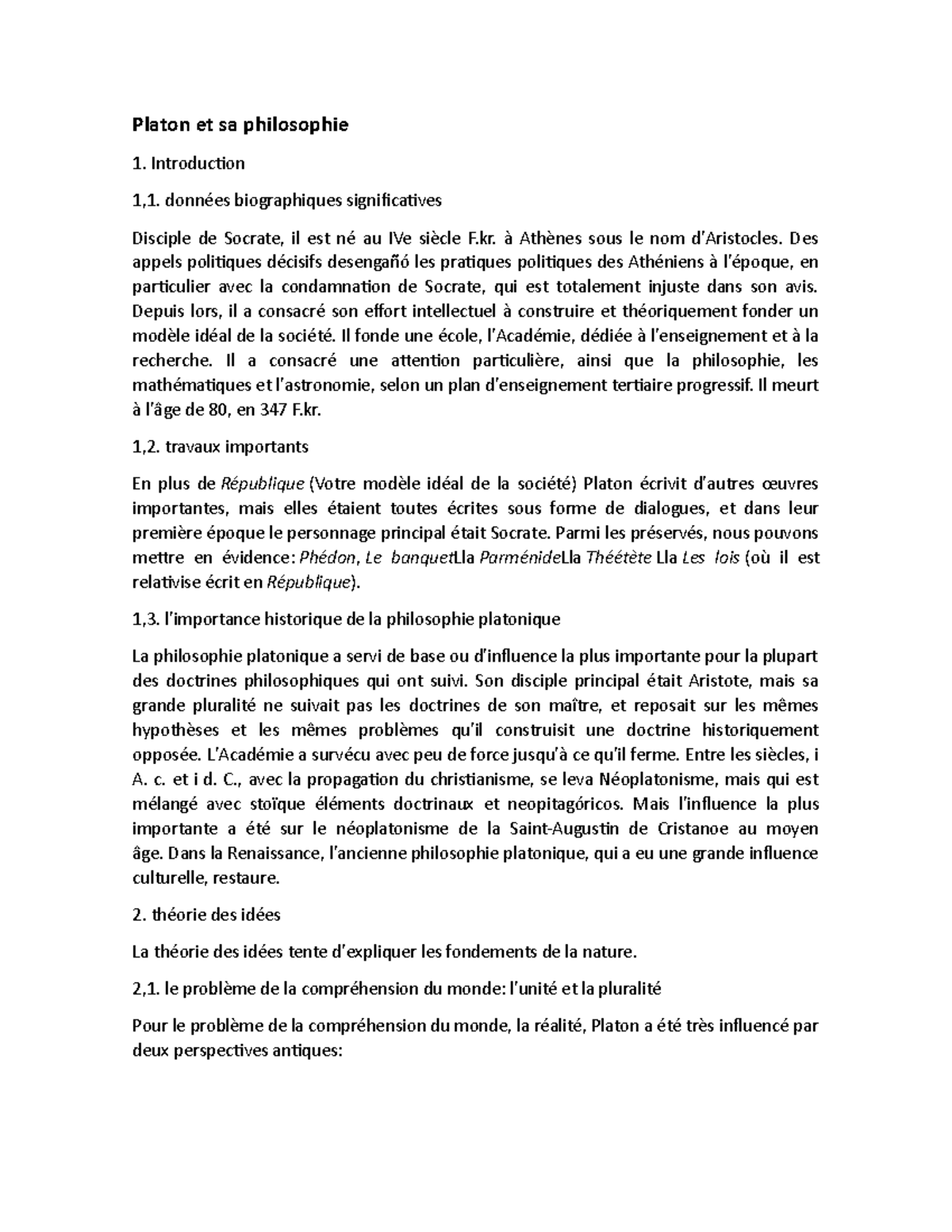 Platon et sa philosophie - Introduction 1,1. données biographiques ...