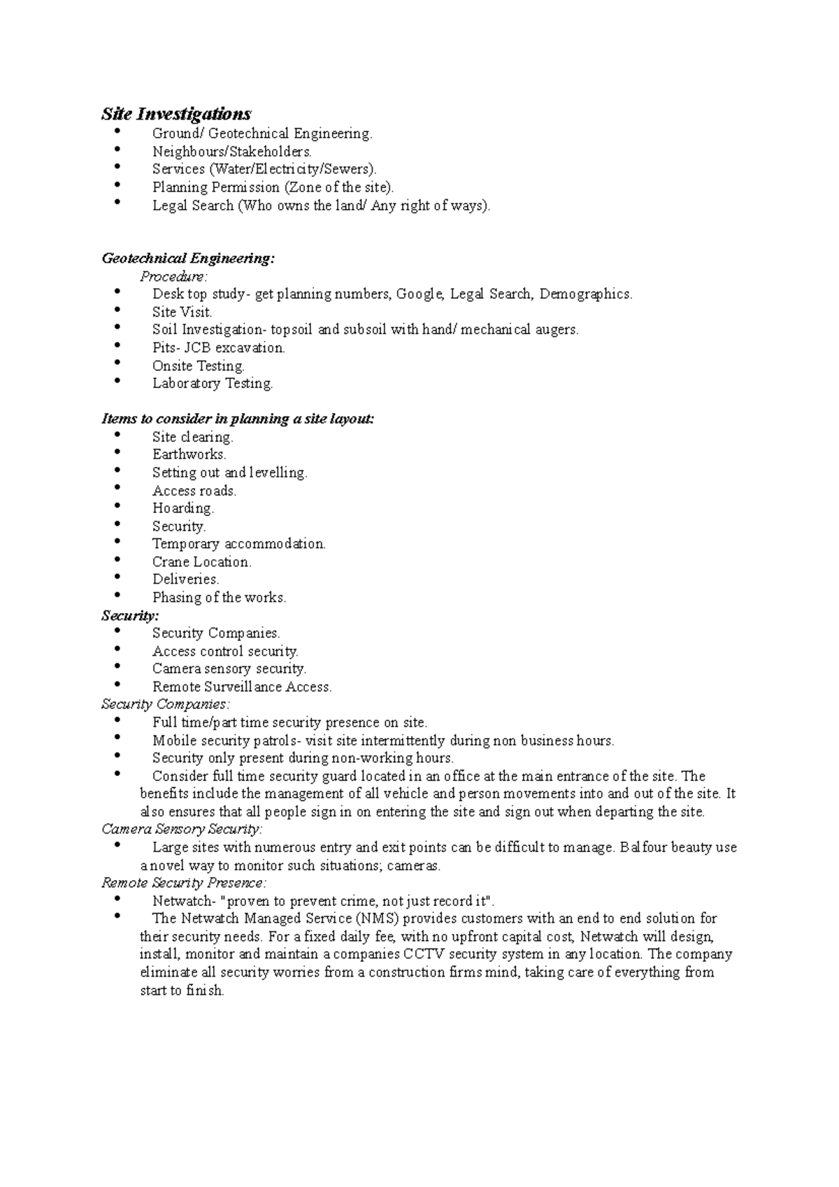 Const Site Management - Lecture notes 1-12 - Site Investigations Ground ...