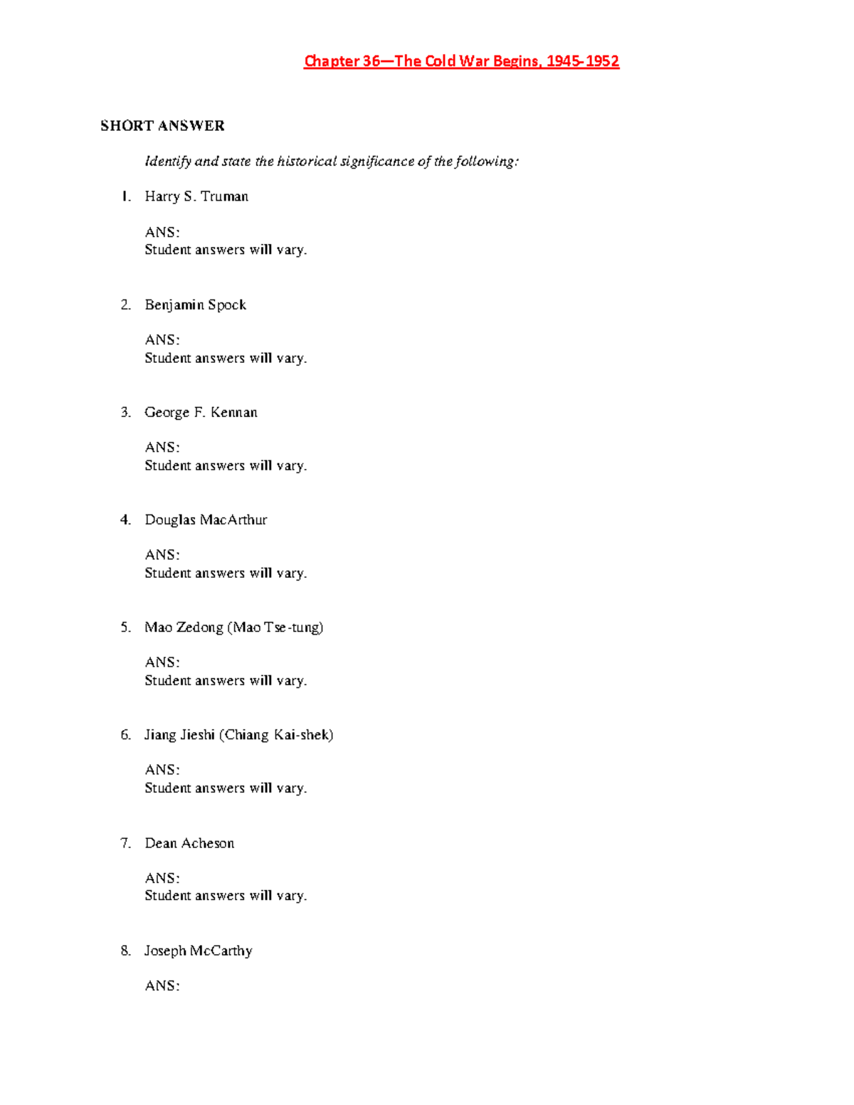 Ch36 The Cold War Begins - Chapter 36—The Cold War Begins, 1945- SHORT ...