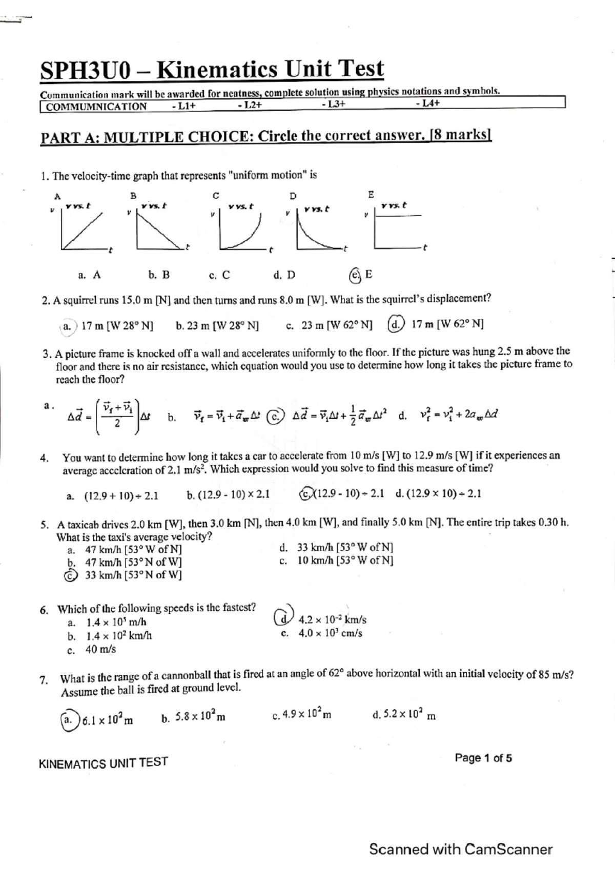 kinematics unit test - Studocu