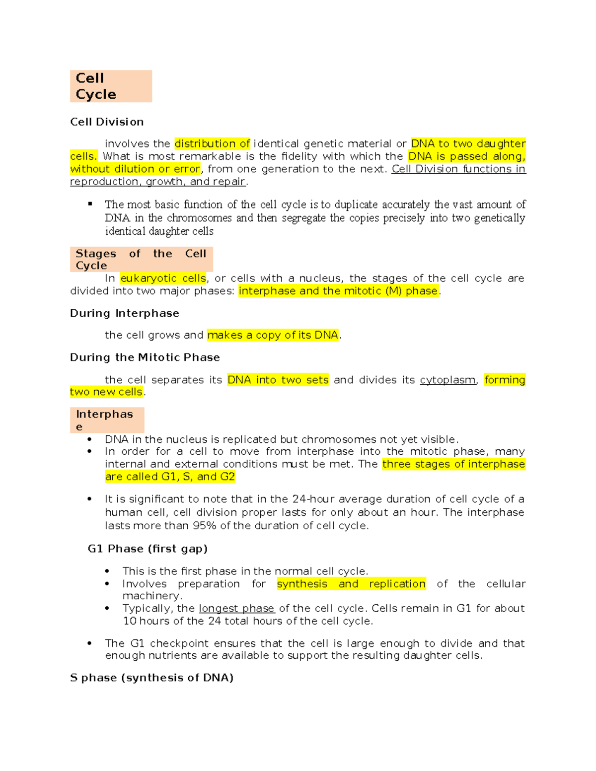 General Biology Week 3 Reviewer - Cell Cycle Cell Division involves the ...
