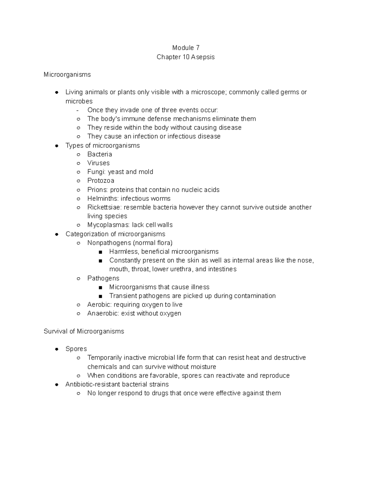 Module 7 and 8 PRNS 111 - Lecture notes over chapters 10, 20, 22, 27 ...