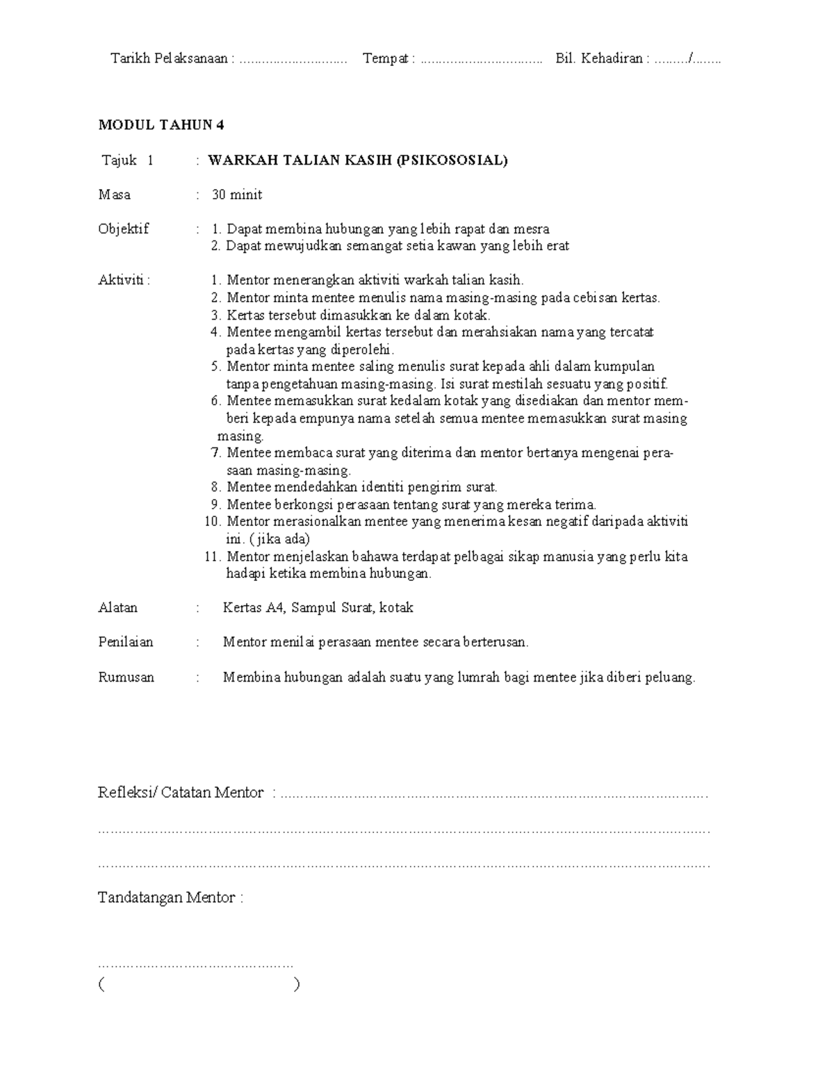 Modul mento mente 4,5,6 - MODUL TAHUN 4 Tajuk 1 : WARKAH TALIAN KASIH ...