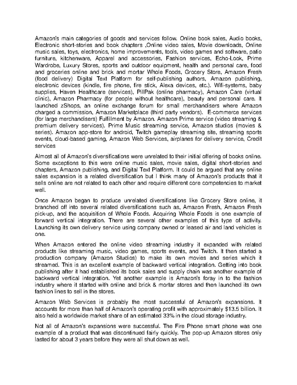 Assignment 8 Amazon Case Study - Amazon’s main categories of goods and ...