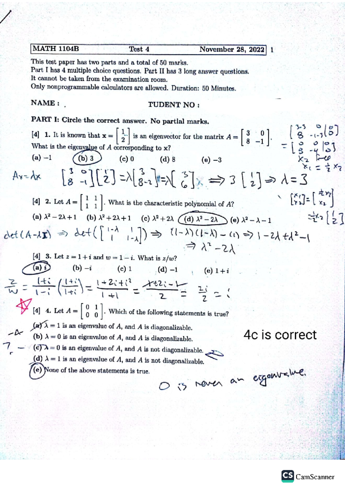 Past Tests - Pasts test from this school year. - Math 1104 - Studocu
