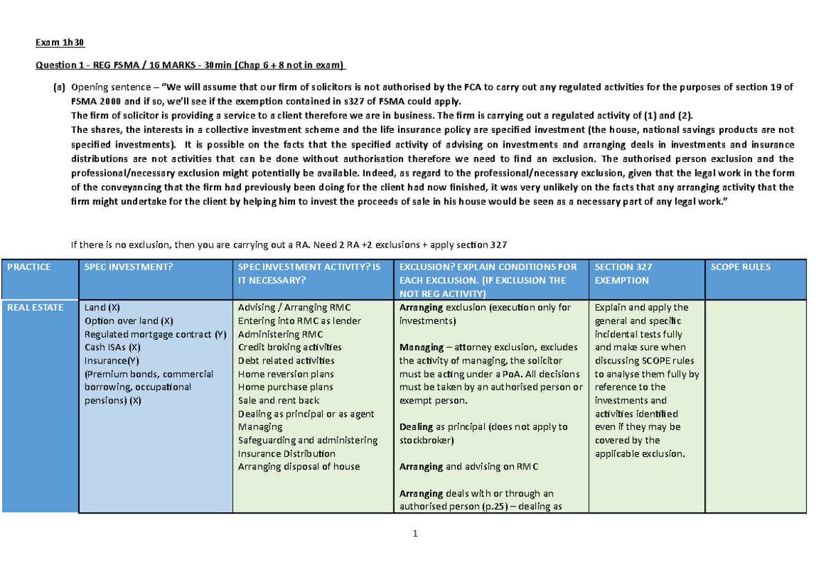 Table EXAM - Exam 1h Question 1 - REG FSMA / 16 MARKS - 30min (Chap 6 ...