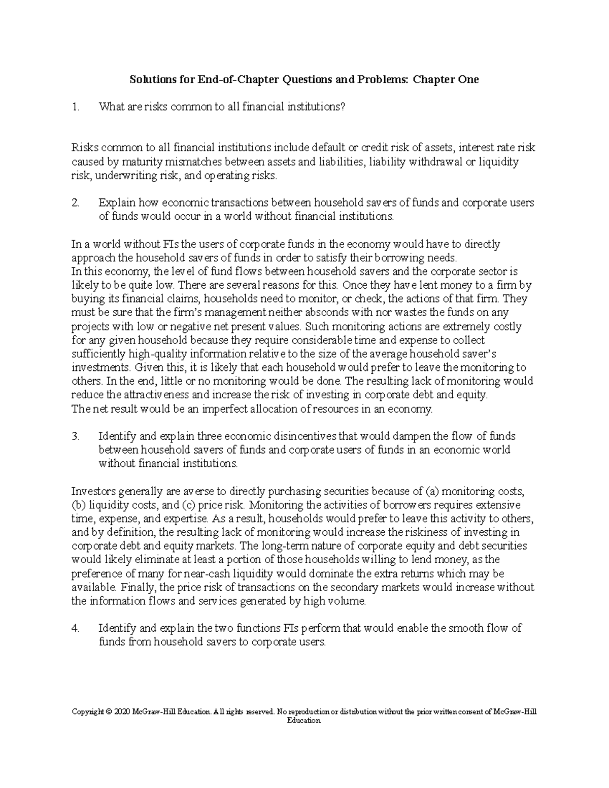 Saunders FIM 10e SM CH01 - Solutions for End-of-Chapter Questions and Problems: Chapter One What ...