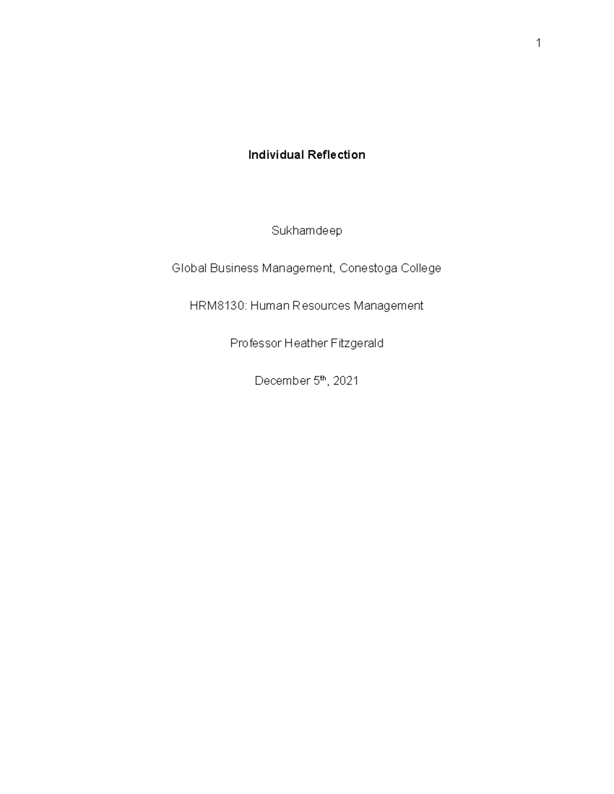 HRM8130 individual reflection on interesting topic - Individual ...