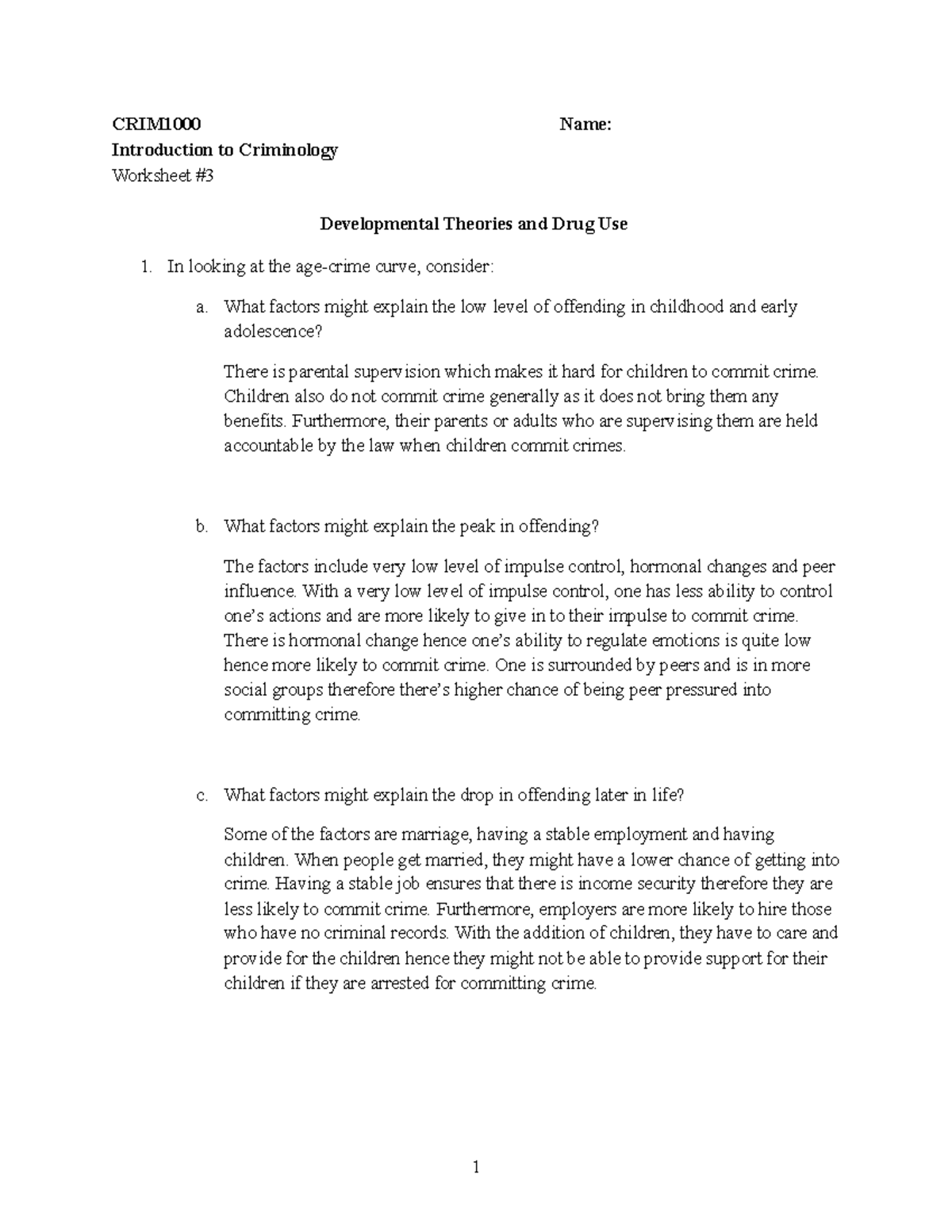 Tutorial 3 worksheet - CRIM1000 Name: Introduction to Criminology ...