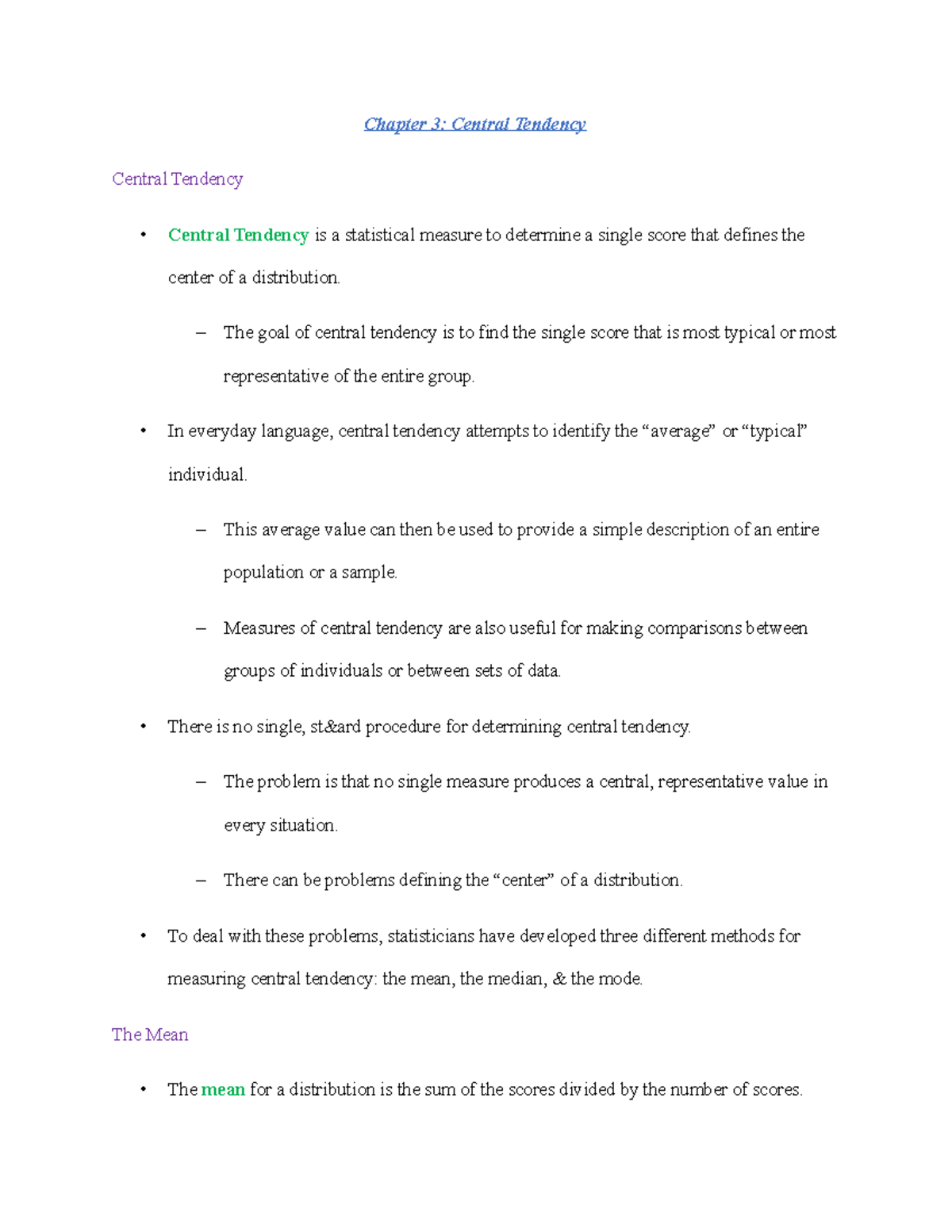 Psychological Statistics Chapter 3 - Chapter 3: Central Tendency ...