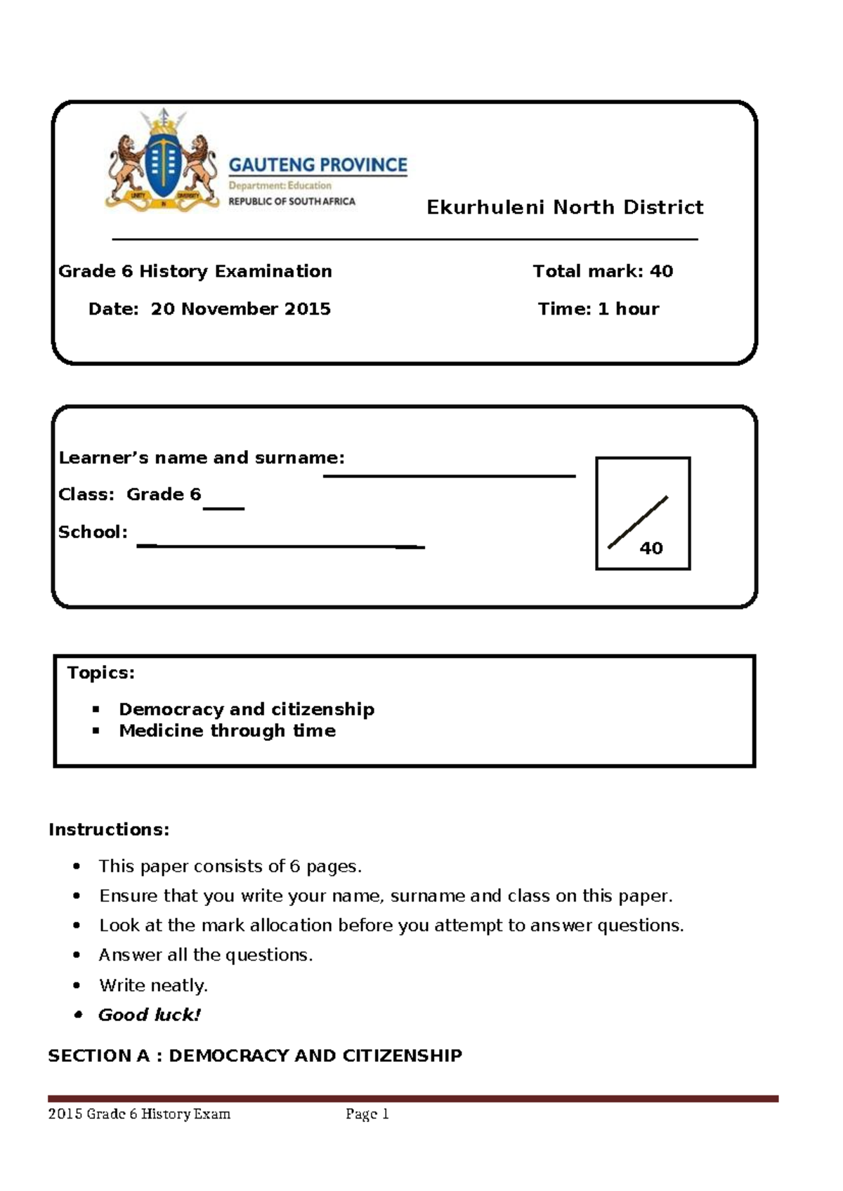 History-Grade-6-Exam - Instructions: This paper consists of 6 pages ...