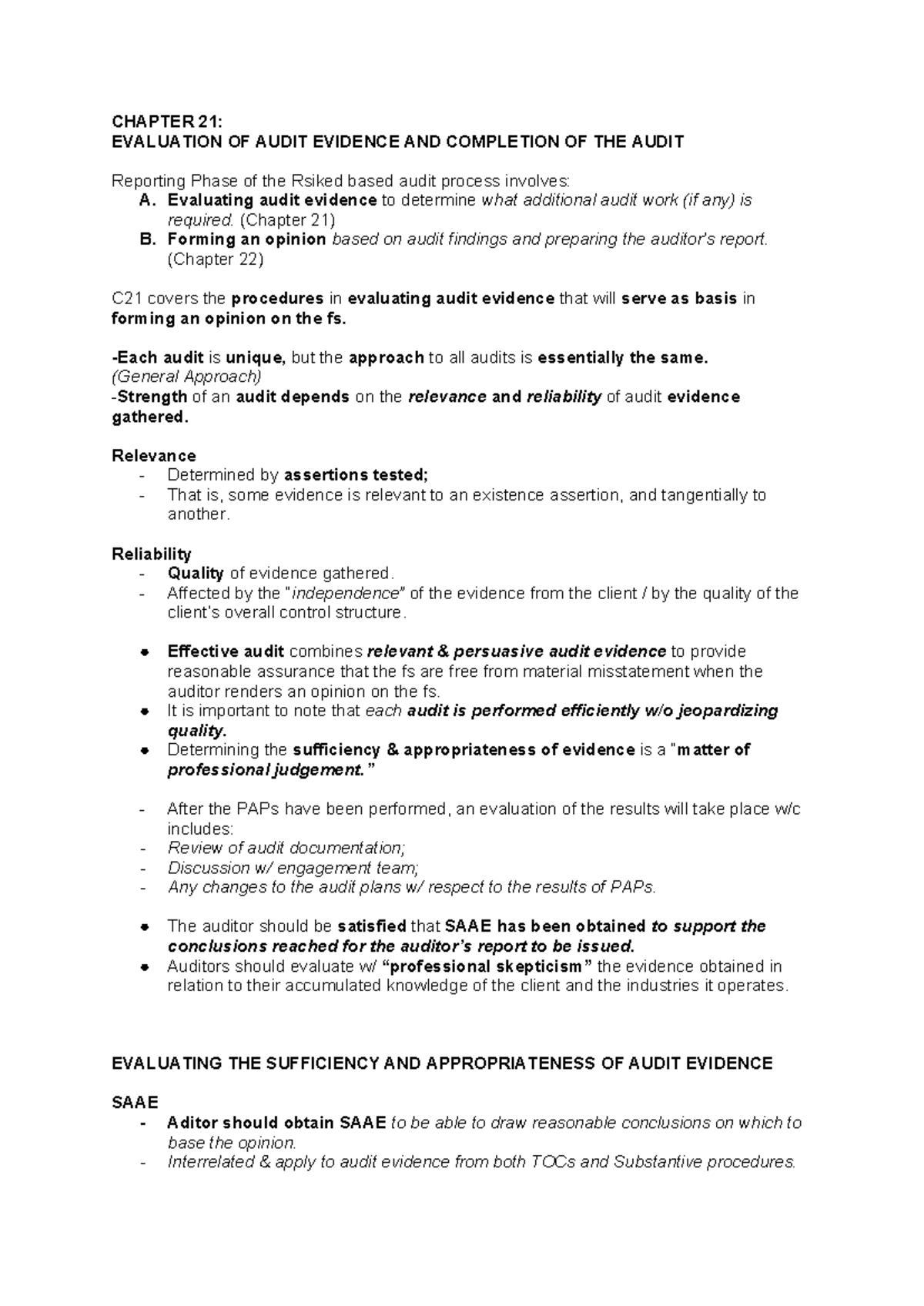 AUD PROB-C21 - CHAPTER 21: EVALUATION OF AUDIT EVIDENCE AND COMPLETION ...