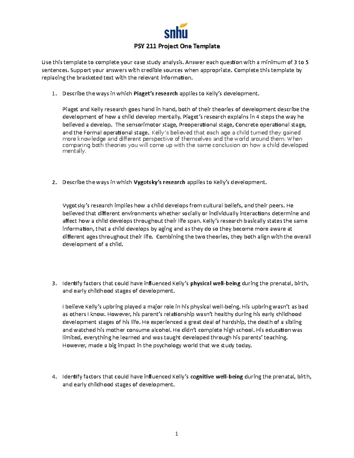 PSY 211 Project One Template - PSY211 - SNHU - Studocu
