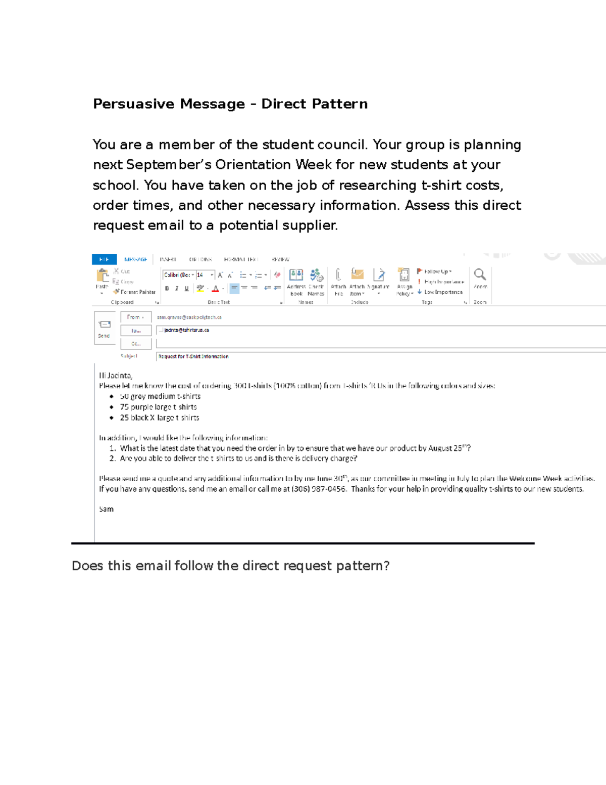 Persuasive Message Direct Pattern BCOM 600 - Persuasive Message ...