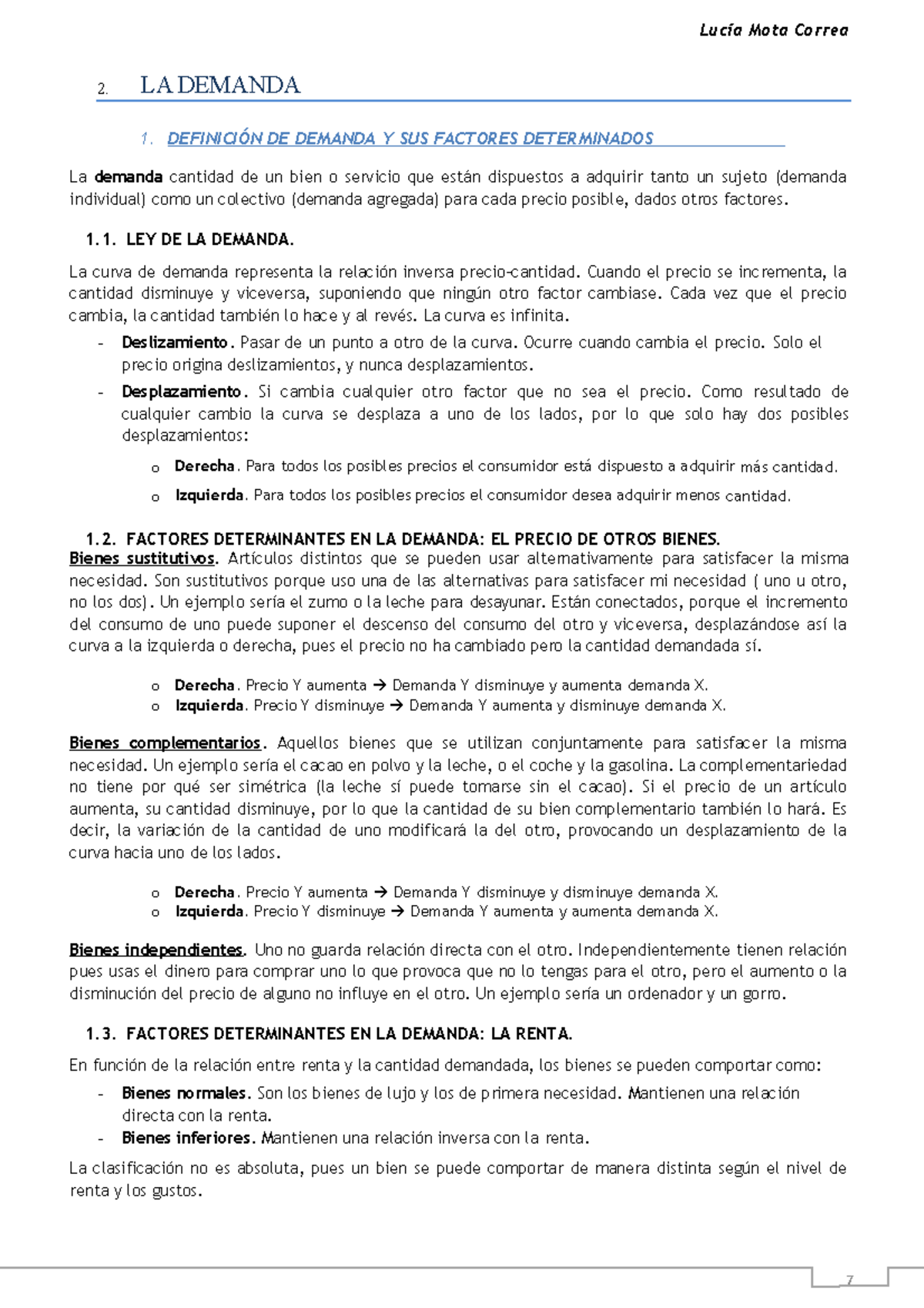 Apuntes ECO TEMA 2 - 2. LA DEMANDA 1. DEFINICIÓN DE DEMANDA Y SUS ...