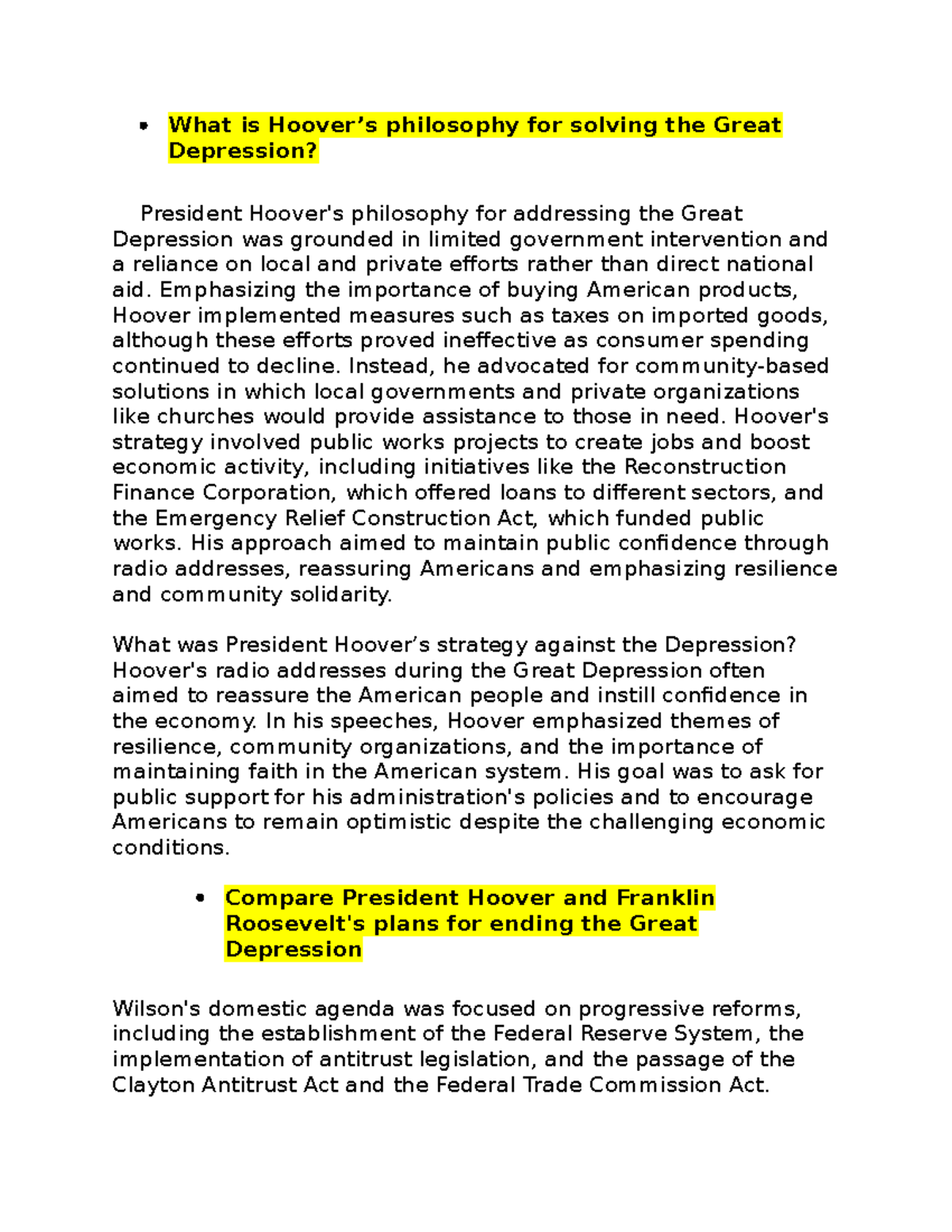 AMH2020 Unit Class Journal 2 - What is Hoover’s philosophy for solving ...