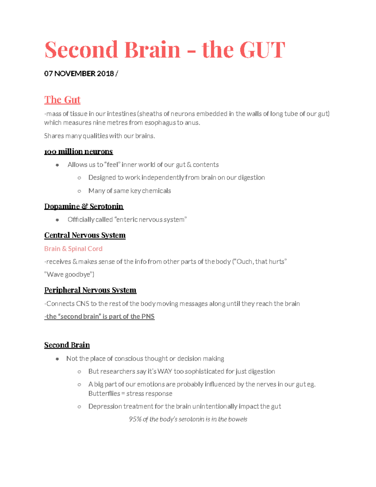 The Gut, Business notes unit #2 - Second Brain - the GUT 07 NOVEMBER ...
