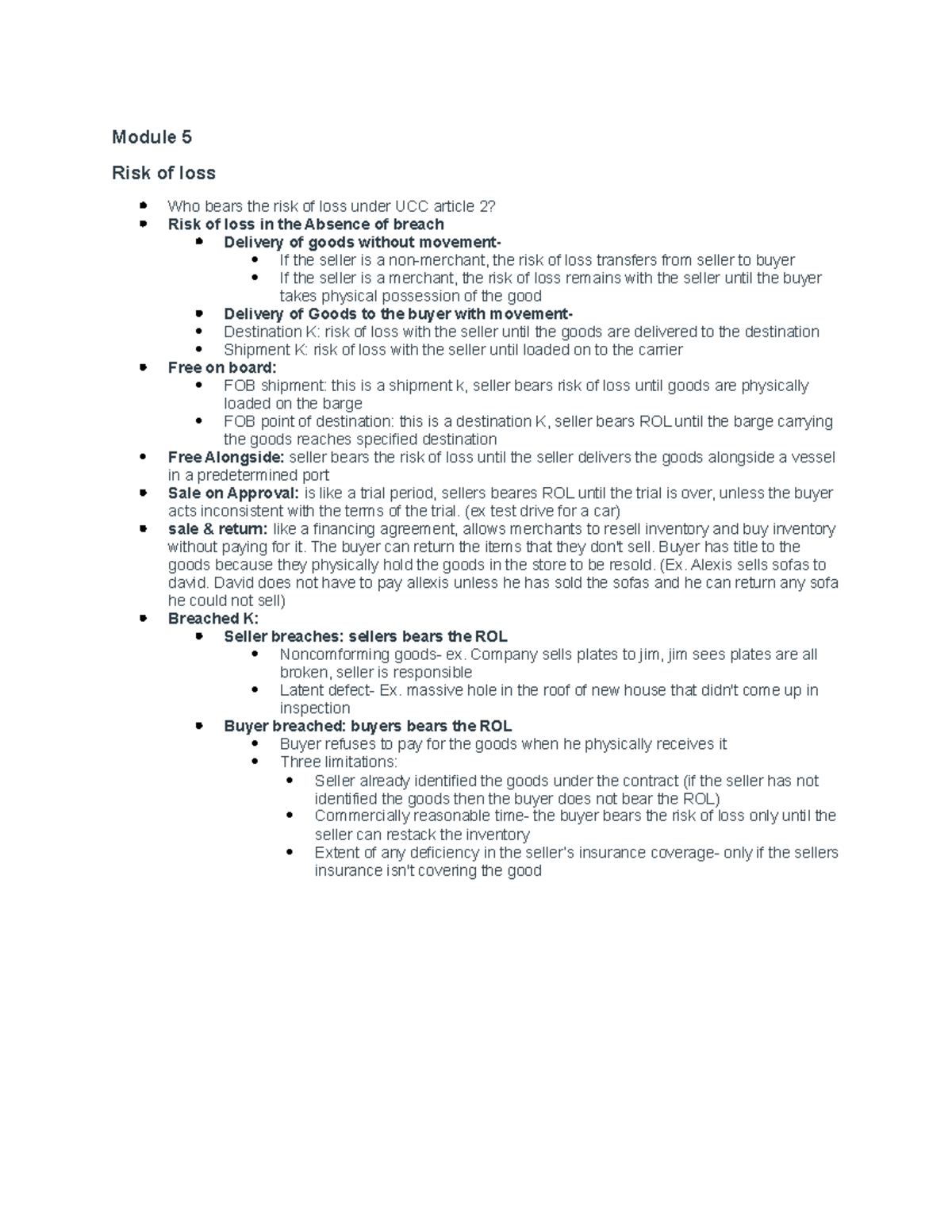 Risk of loss - Professor Allison Burdette - Module 5 Risk of loss Who ...