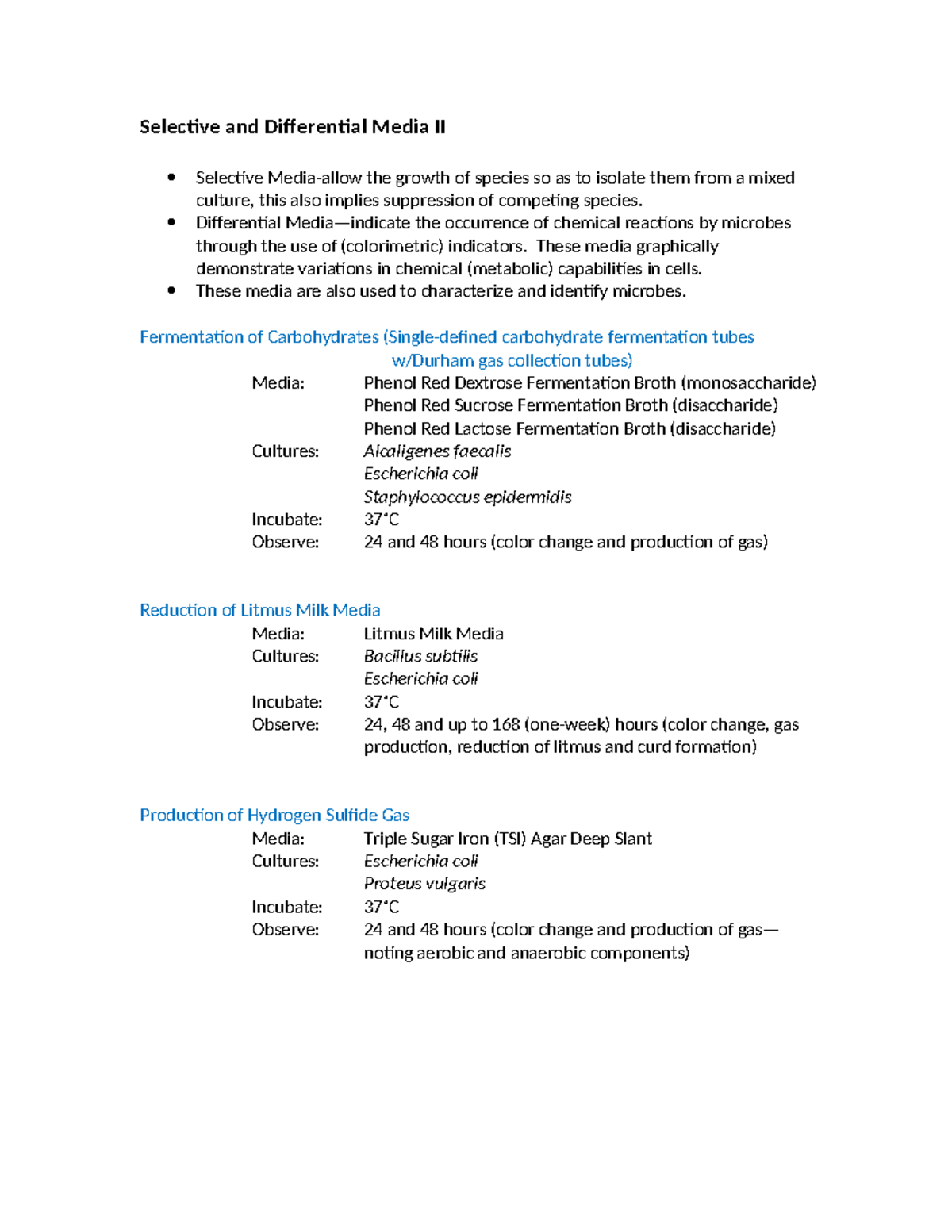Selective and Differential Media II Handout - Selective and ...