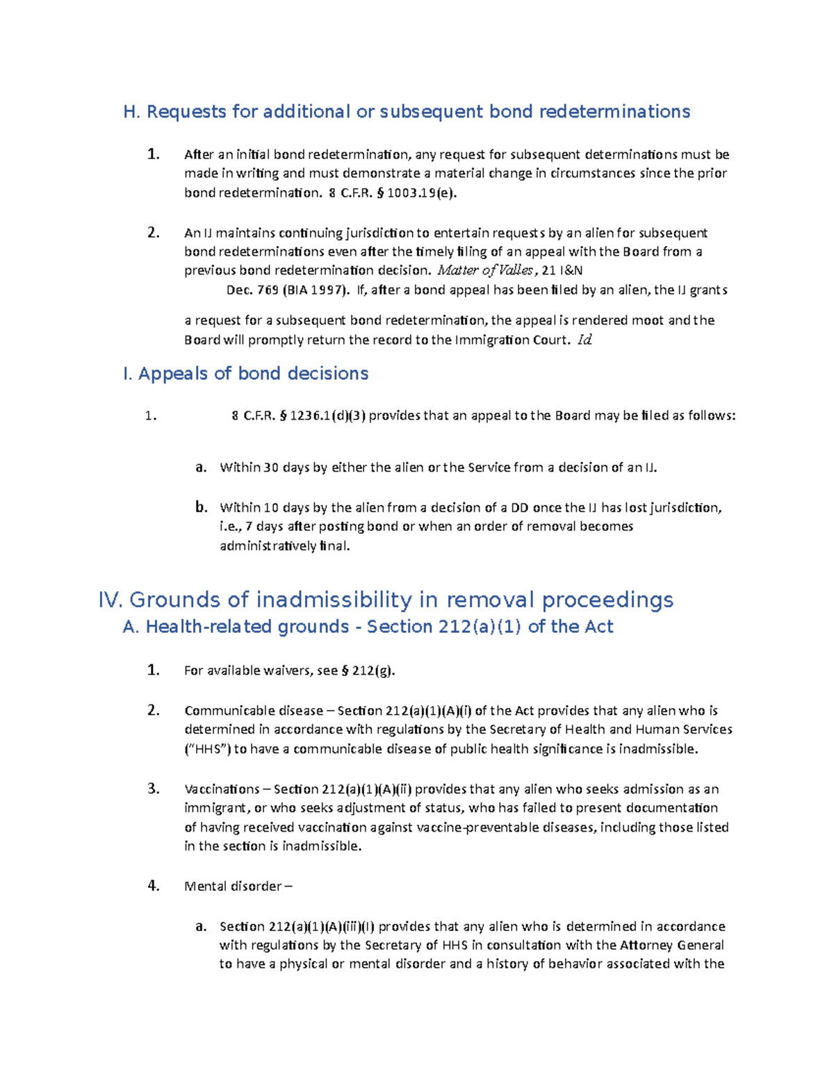 Immigration law m4 - H. Requests for additional or subsequent bond ...