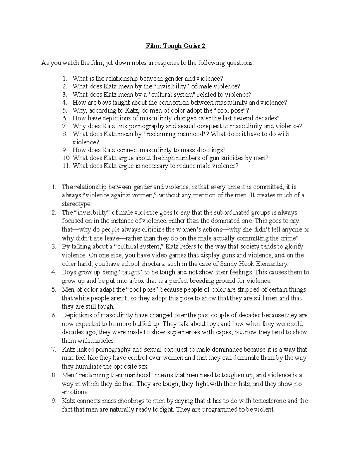 Unit Two [ All Notes and Questions ] - Film: Tough Guise 2 As you watch ...