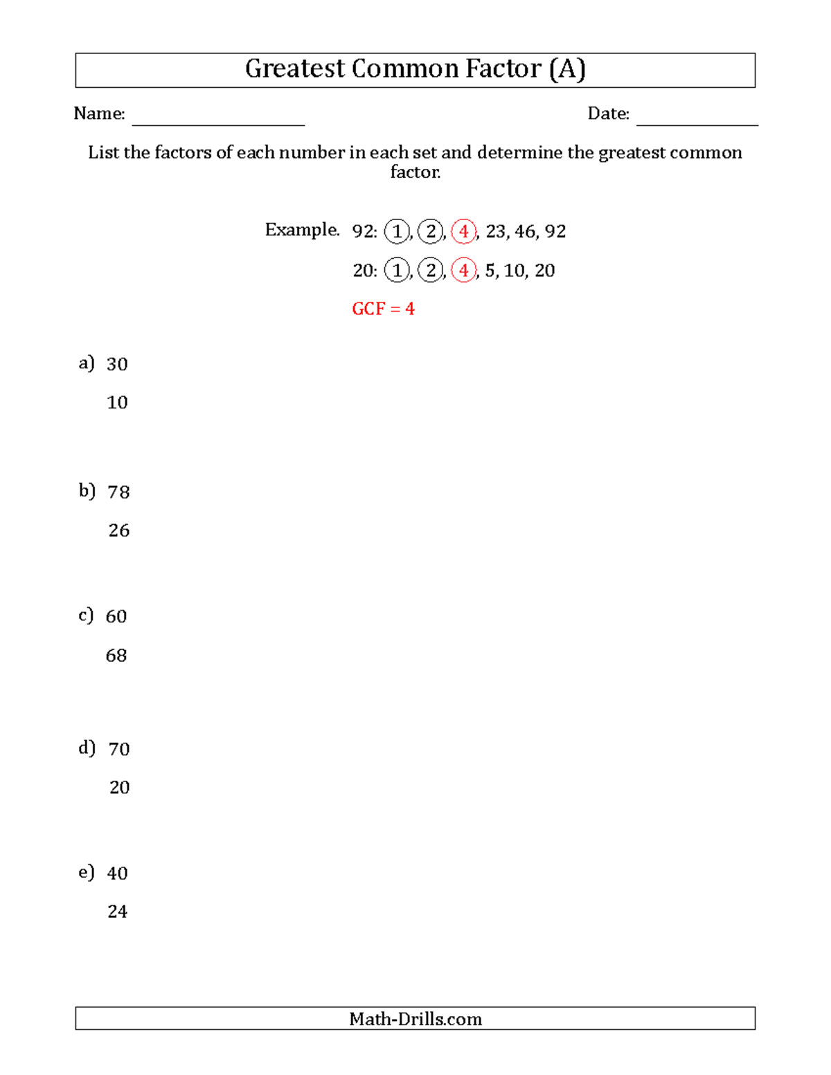 Greatest Common Factor - 92: 1 , 2 , 4 , 23, 46, List the factors of ...