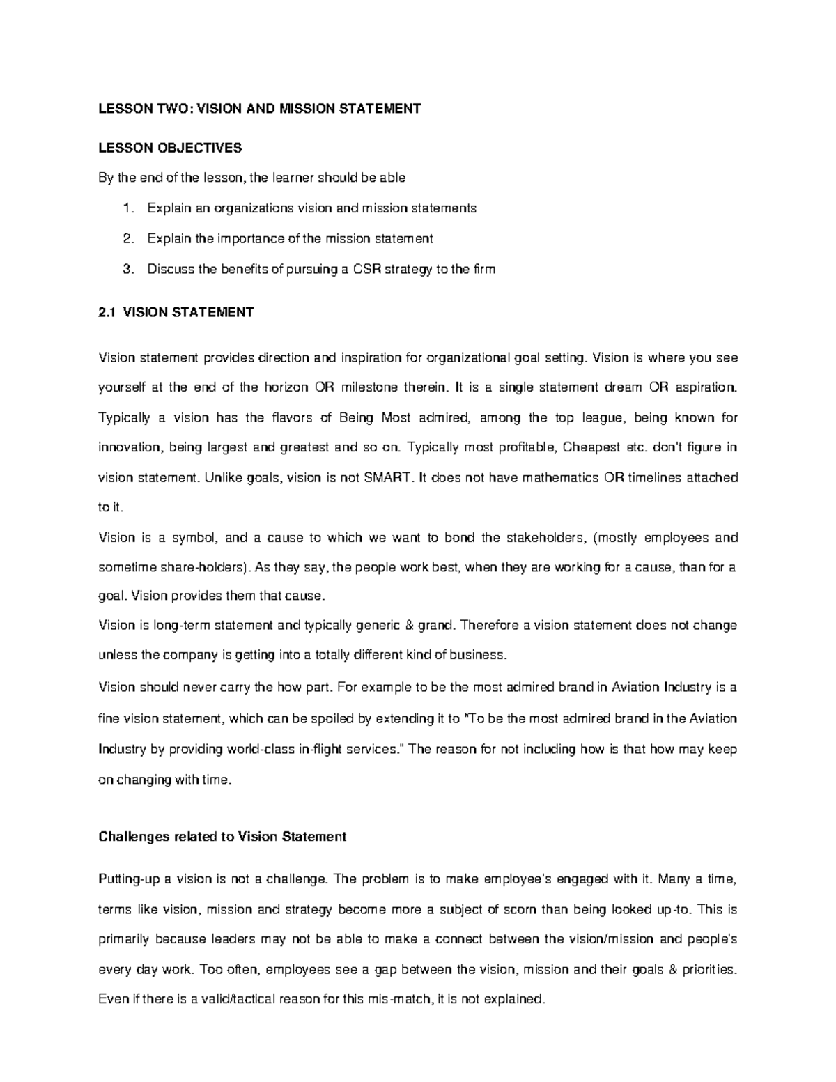 Lesson Two Vision AND Mission Statement LESSON TWO VISION AND lesson-two-vision-and-mission-statement-lesson-two-vision-and