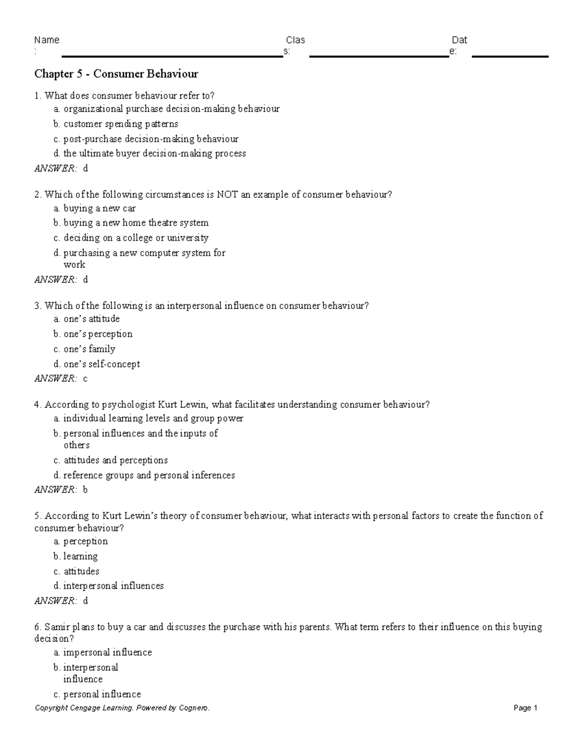Chapter 5 Consumer Behaviour - Chapter 5 - Consumer Behaviour What does ...