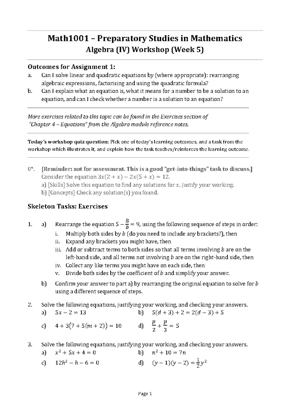Math1001 Workshop Alg4 - Page 1 Math1001 – Preparatory Studies in ...