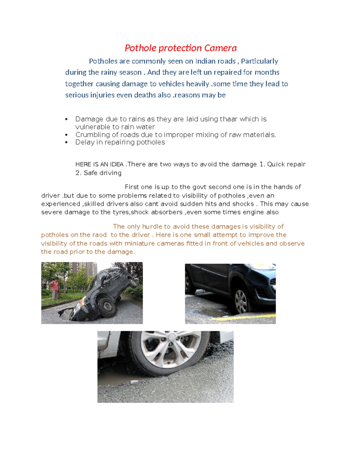 Pothole protection Camera - Pothole protection Camera Potholes are ...