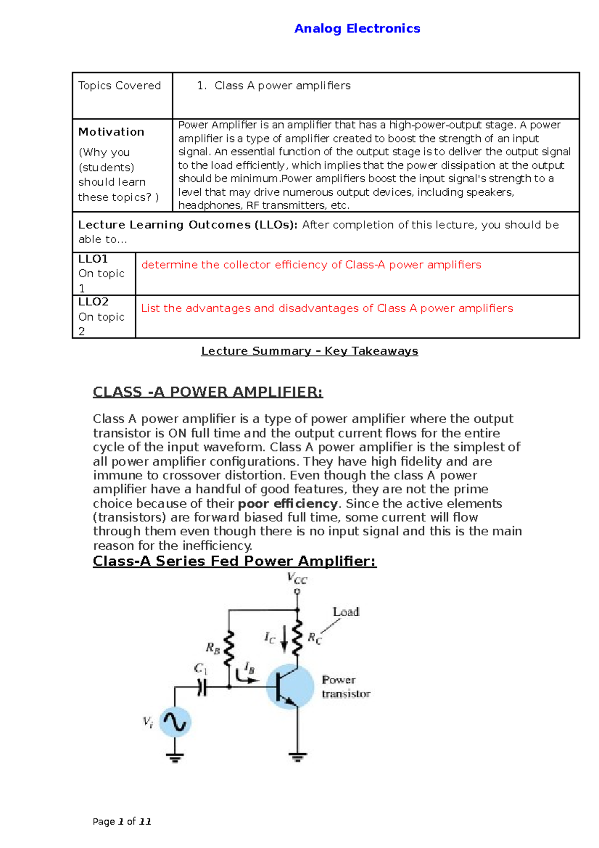 Class A power amplifiers - Topics Covered 1. Class A power amplifiers Motivation (Why you ...